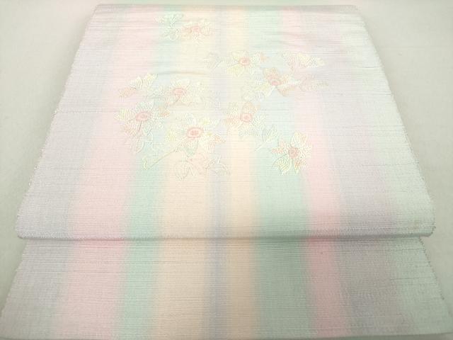 平和屋着物●中国三大刺繍　総相良刺繍　総刺繍　八寸名古屋帯　紬地　作家物　草花文　正絹　逸品　DAAS3649ps