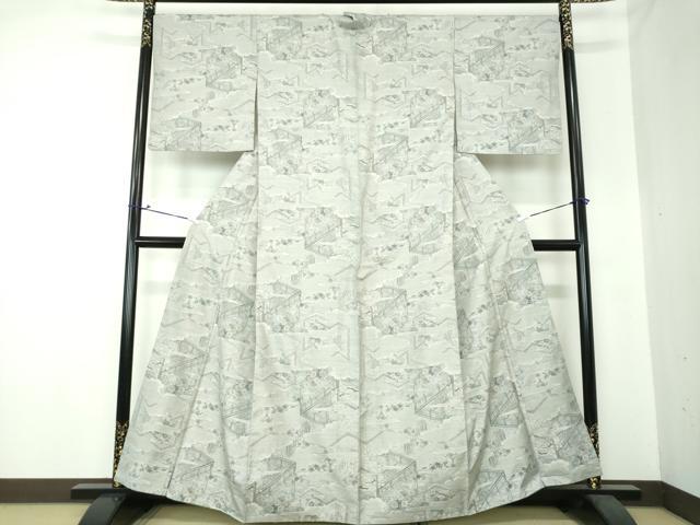 平和屋着物●本場大島紬　白大島　7マルキ　総絣　雲取り風景花文　正絹　逸品　DAAS3739ps