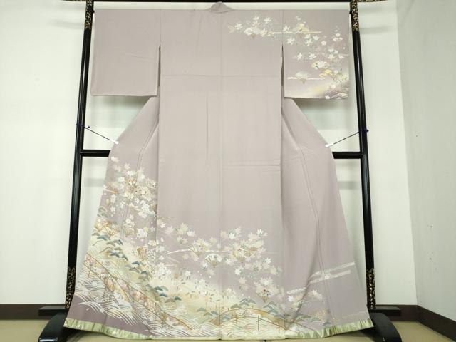 平和屋着物●訪問着　枝垂れ桜　扇面鴛鴦花文　暈し染め　金銀彩　正絹　逸品　未使用　DAAS3873ps