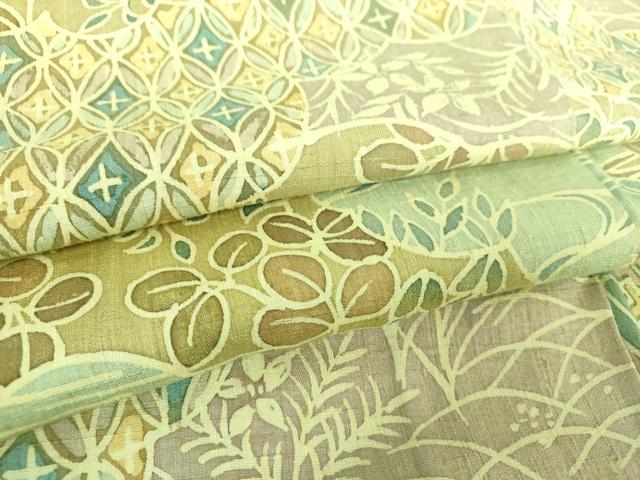 平和屋着物●生紬　雲取り吉祥花文　正絹　逸品　未使用　DAAS3905ps