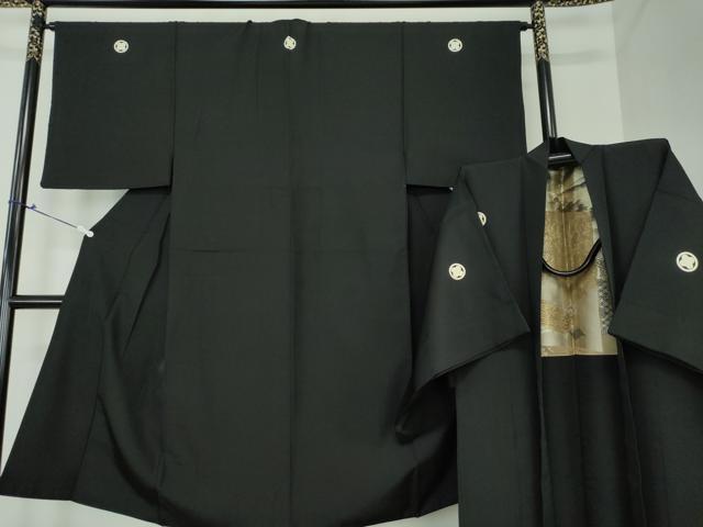 平和屋着物●男性　黒紋付　長羽織セット　正絹　逸品　DAAS3935ps
