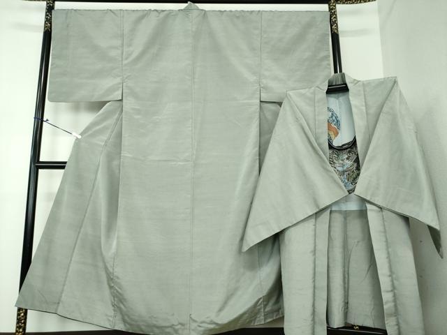 平和屋着物●男性　紬　アンサンブル　長羽織　色無地　灰色　正絹　逸品　DAAS3950ps