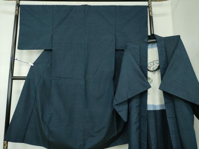 平和屋着物●男性　髭紬　アンサンブル　長羽織　色無地　濃紺地　正絹　逸品　DAAS3954ps