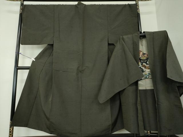 平和屋着物●男性　髭紬　アンサンブル　キングサイズ　長羽織　色無地　濃藍媚茶色　正絹　逸品　DAAS3962ps