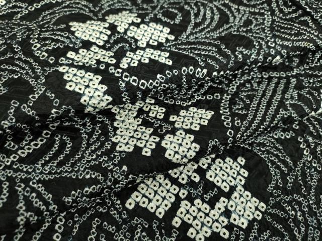 平和屋着物●上質な小紋　総絞り　花唐草文　黒地　正絹　逸品　DAAS3968ps