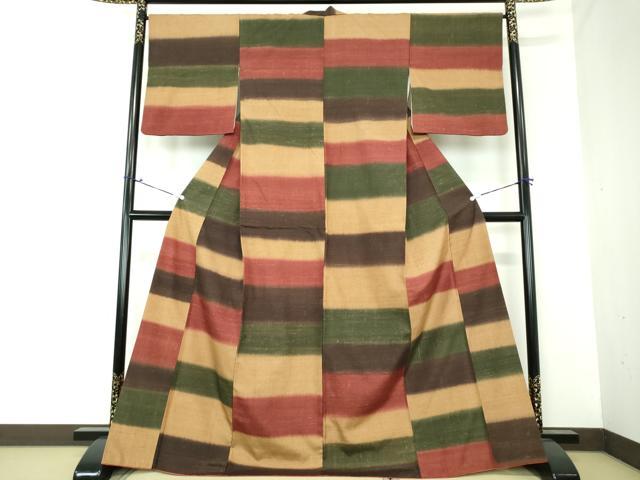 平和屋着物●上質な紬　横段文　正絹　逸品　DAAS3970ps