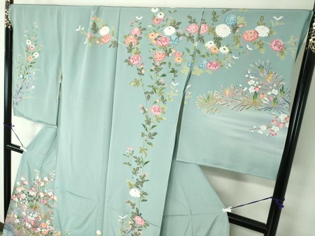 平和屋着物○訪問着 友禅 草花文 仮絵羽 正絹 逸品 未使用