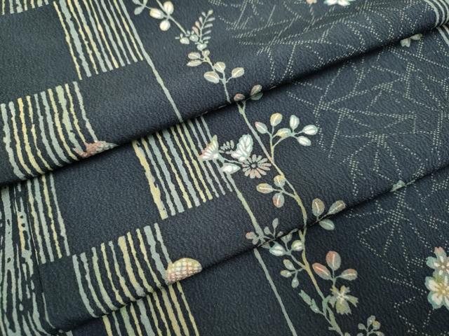 平和屋着物▽小紋　単衣　草花間道　洗える着物　DAAS4007du