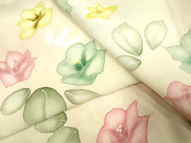 平和屋着物▽上質な小紋　単衣　地紋起こし　手描き　草花文　暈し染め　正絹　逸品　DAAS4015du