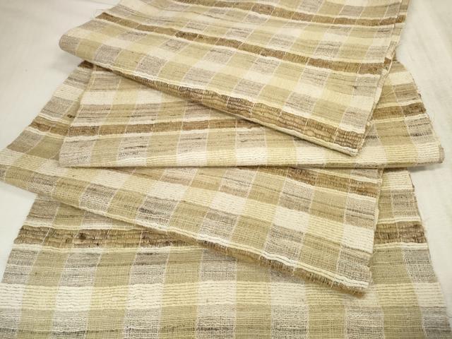 平和屋着物●インド・アッサム　野蚕糸　手織　ムガシルク　袋帯　帯反物　格子　逸品　未使用　DAAS6571zzz