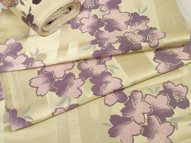 平和屋着物●袋帯　帯反物　舞桜　金糸　逸品　未使用　DAAS6573zzz