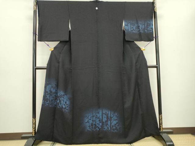 平和屋着物●藍造り国選定無形文化財　藍師・佐藤昭人　訪問着　藍香房　草葉シルエット　桐竹鳳凰地紋　正絹　逸品　DAAS7955fe