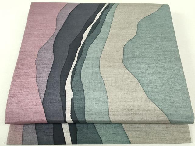 平和屋着物●六通柄袋帯　紬地　変わり間道　正絹　逸品　DAAT0141ob