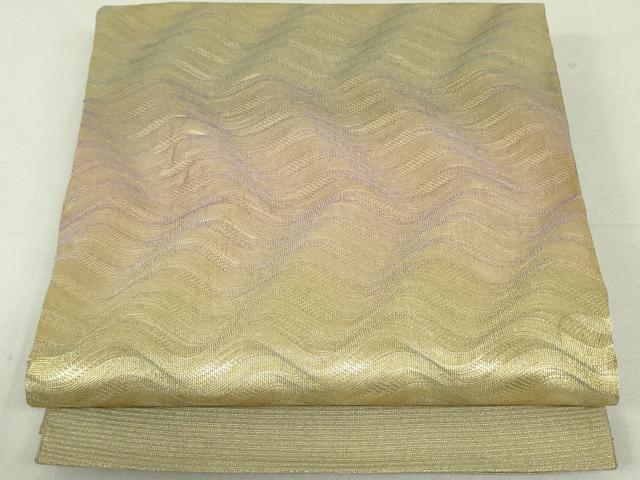 平和屋着物●ひなや工房　くむ・あむ・おる　伊豆蔵明彦　組織　太鼓柄袋帯　よろけ縞　金糸　正絹　逸品　DAAT0147ob