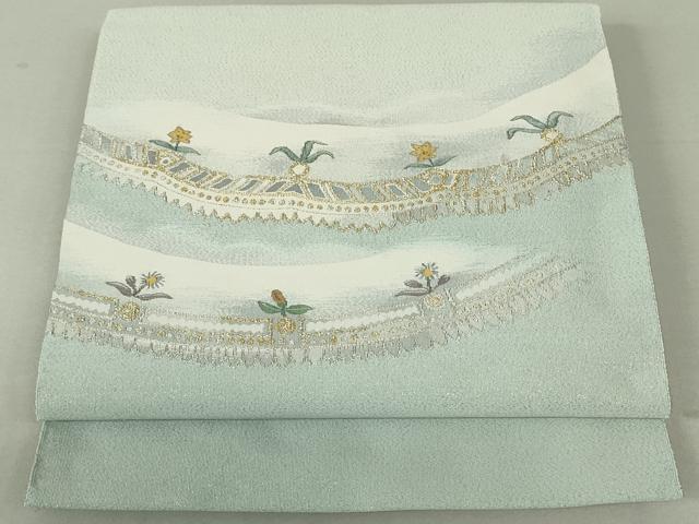 平和屋着物●爪掻き本綴れ　八寸名古屋帯　洋花文　金銀糸　正絹　逸品　DAAT0150ob