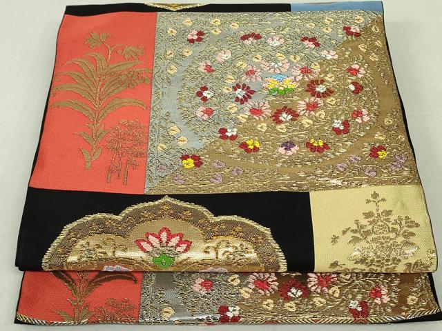 平和屋着物●六通柄　本袋帯　天平調詠文　黒地　金銀糸　正絹　逸品　未使用　DAAT0158ob