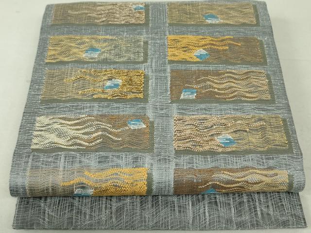 平和屋着物●太鼓柄袋帯　櫛織　抽象文様　銀糸　正絹　逸品　DAAT0173ob