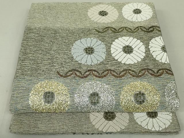 平和屋着物●六通柄袋帯　横段花文　金銀糸　正絹　逸品　DAAT0175ob
