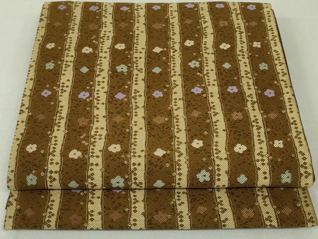 平和屋着物●六通柄袋帯　柿淡染　花間道　正絹　逸品　DAAT0179ob