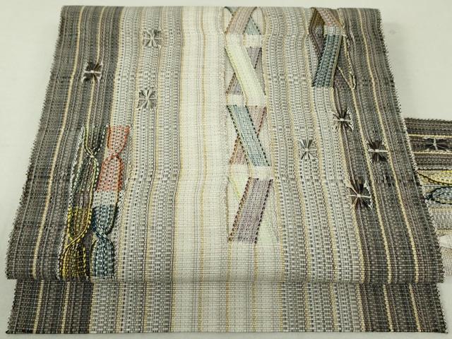 平和屋着物●八寸名古屋帯　間道　金糸　正絹　逸品　DAAT0196ob