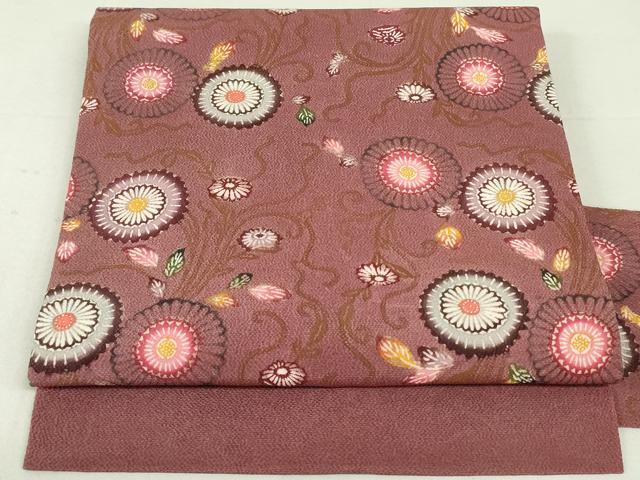 平和屋着物●九寸名古屋帯　本場琉球紅型　菊唐草文　鬼しぼ縮緬　正絹　逸品　DAAT0206ob