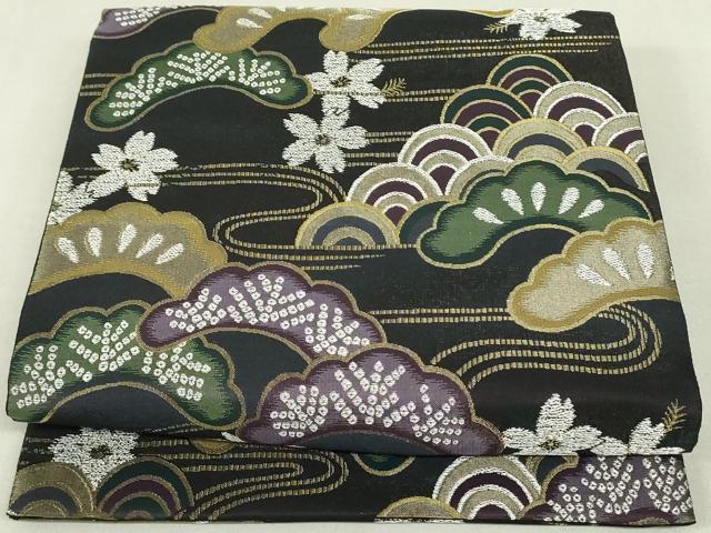 平和屋着物●六通柄袋帯　流水花松文　金糸　正絹　逸品　未使用　DAAT0231ob