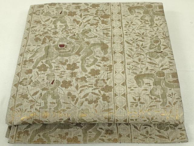 平和屋着物●六通柄袋帯　狩猟文　金糸　正絹　逸品　DAAT0239ob
