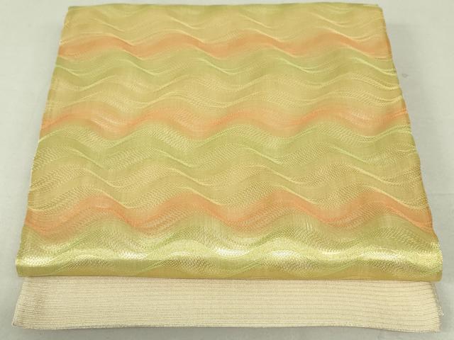 平和屋着物●ひなや工房　くむ・あむ・おる　伊豆蔵明彦　組織　太鼓柄袋帯　よろけ縞　金糸　正絹　逸品　DAAT0240ob