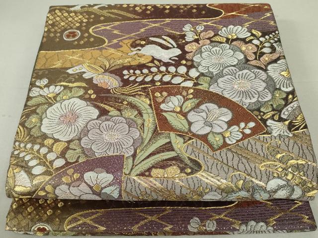 平和屋着物●六通柄袋帯　辻が花　跳び兎　金銀糸　やまと誂製　正絹　逸品　DAAT0266ob