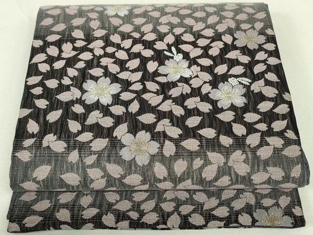平和屋着物▽全通柄袋帯　スリーシーズン　春夏秋　全通三重織　舞桜文　兎　正絹　逸品　未使用　DAAT0313ob