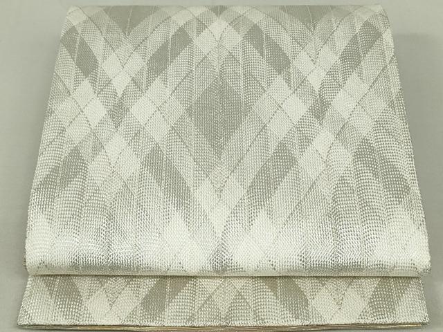 平和屋着物●両面　全通柄袋帯　組織　菱文　銀糸　正絹　逸品　DAAT0316ob