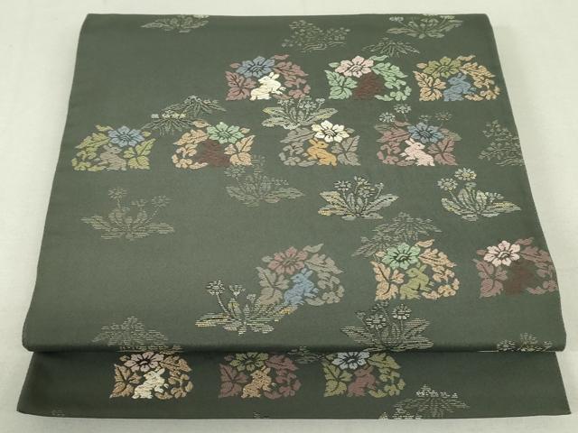 平和屋着物●六通柄袋帯　唐織　花兎文　金糸　正絹　逸品　DAAT0340ob