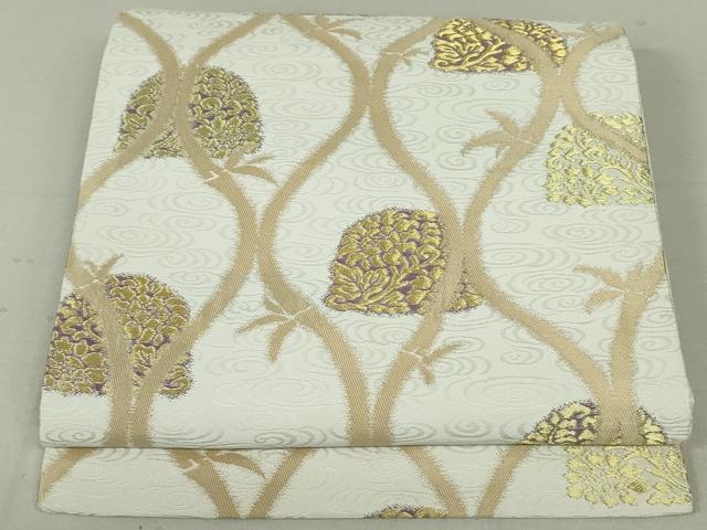 平和屋着物●九寸開き名古屋帯　縦枠花唐草文　金糸　正絹　逸品　DAAT0345ob
