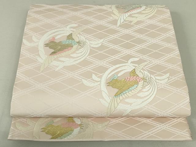 平和屋着物●六通柄袋帯　唐織　三重襷地屋長鳥丸文様　雲上草木染錦　薄藤かさね　正絹　逸品　DAAT0346ob