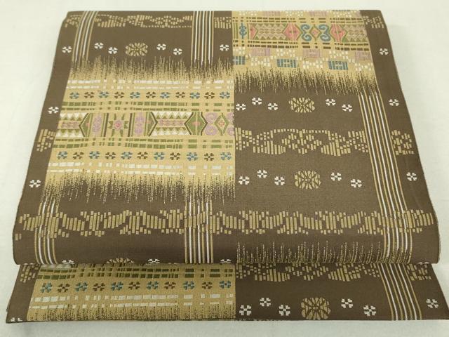 平和屋着物●六通柄袋帯　紹巴　洋花間道　正絹　逸品　未使用　DAAT0370ob