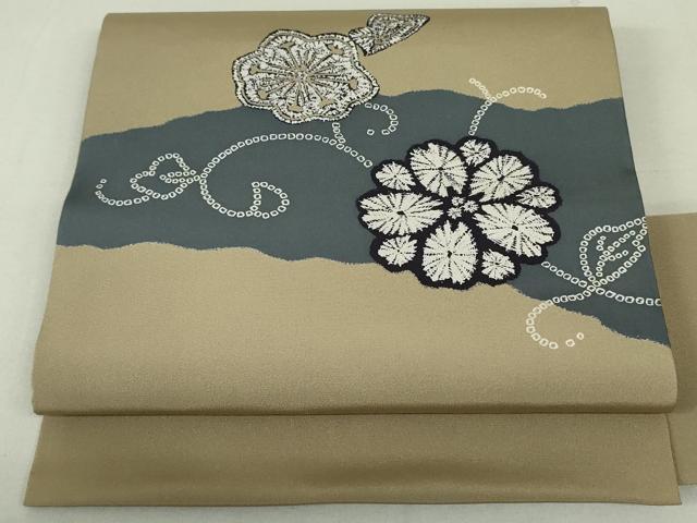平和屋着物●塩瀬　九寸名古屋帯　花唐草文　正絹　逸品　DAAT0380ob
