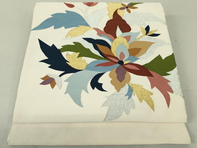 平和屋着物●爪掻き本綴れ　八寸名古屋帯　洋花文　金銀糸　正絹　逸品　DAAT0382ob