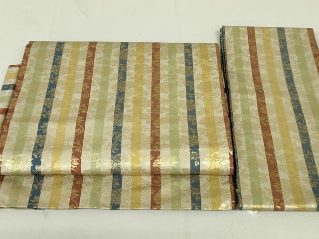 平和屋着物●つけ帯　牡丹花唐草間道　金糸　正絹　逸品　DAAT0384ob