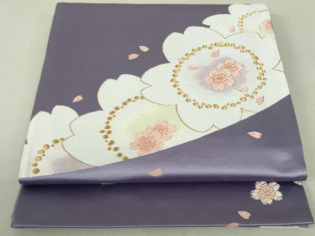 平和屋着物●六通柄袋帯　舞桜文　金銀糸　正絹　逸品　DAAT0390ob
