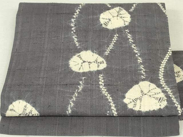 平和屋着物●九寸名古屋帯　生紬　絞り　立涌花文　正絹　逸品　DAAT0418ob