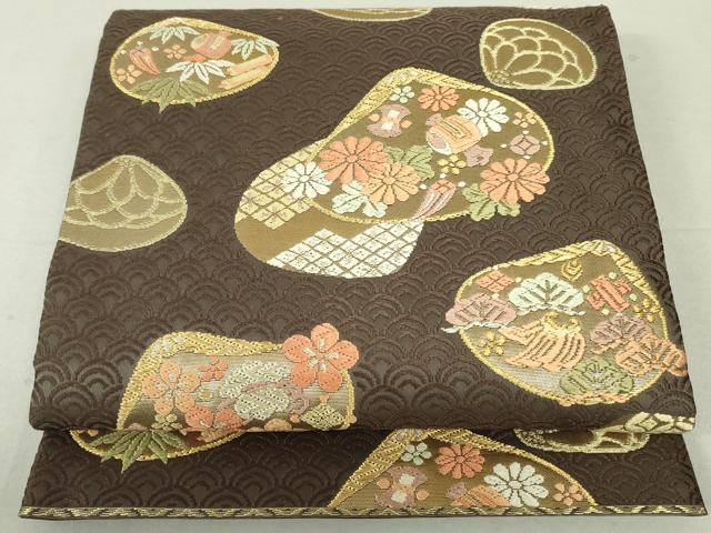 平和屋着物●六通柄袋帯　唐織　貝合わせ吉祥小槌花文　金糸　正絹　逸品　DAAT0430ob