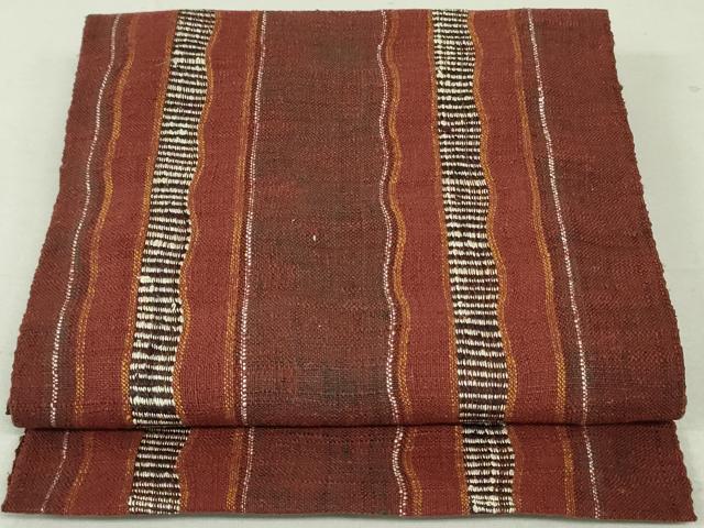 平和屋着物●八寸名古屋帯　紬地　間道　正絹　逸品　DAAT0447ob