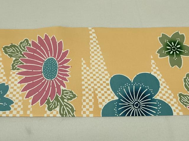 平和屋着物○塩瀬 全通柄九寸名古屋帯 型染 草花文