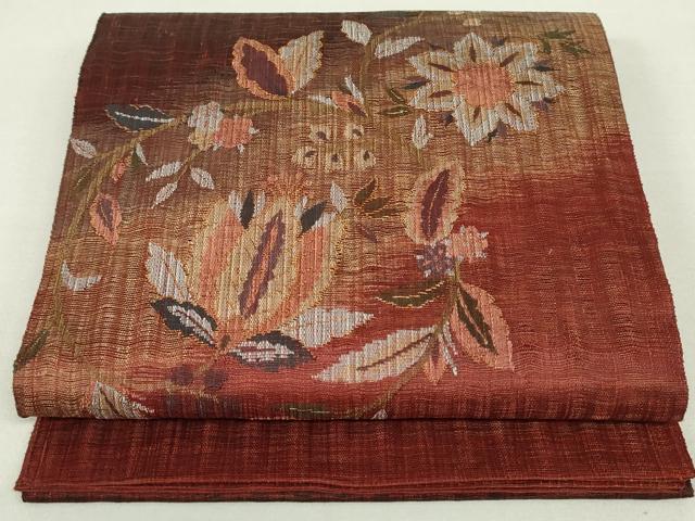 平和屋着物●西陣　老舗　渡文謹製　手織　太鼓柄袋帯　更紗花文　金糸　正絹　逸品　DAAT0499ob