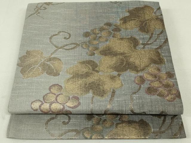 平和屋着物●六通柄袋帯　紬地　葡萄蔦の葉文　金糸　正絹　逸品　DAAT0514ob
