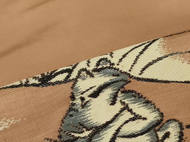 平和屋着物○アンティーク 大正ロマン 九寸名古屋帯 紬地 鳥獣戯画 高