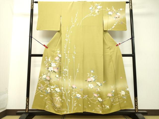 平和屋着物●訪問着　友禅　作家物　流水枝花文　暈し染め　金彩　正絹　逸品　DAAT1048tw