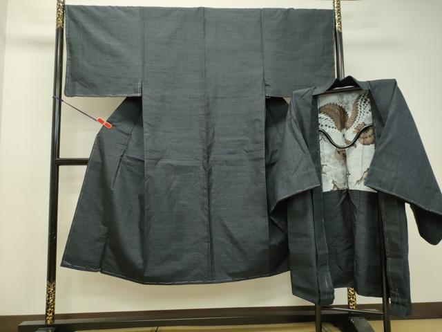 平和屋着物●男性　塩沢紬　アンサンブル　蚊絣　正絹　逸品　未使用　DAAT1055tw