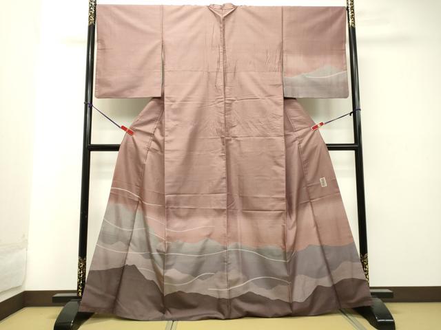 平和屋着物●京の名門　じゅらく謹製　訪問着　紬地　遠山文　漢方草木染　さが美扱い　正絹　逸品　DAAT1091tw