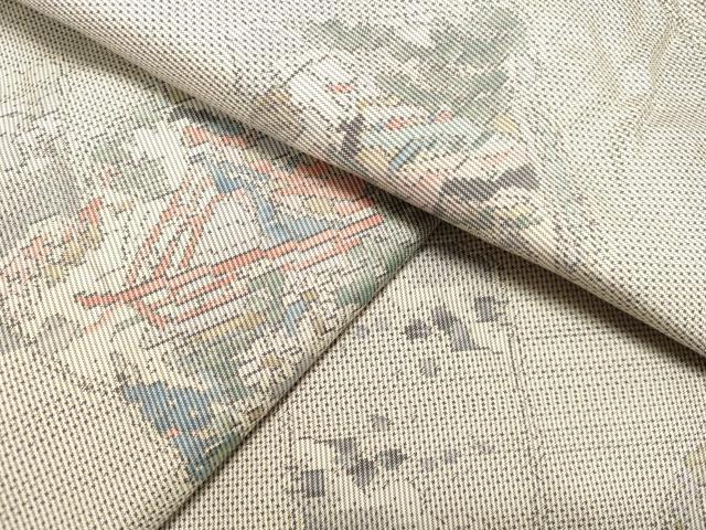 平和屋着物●本場大島紬　白大島　総絣　色紙人物風景文　正絹　逸品　DAAT1094tw